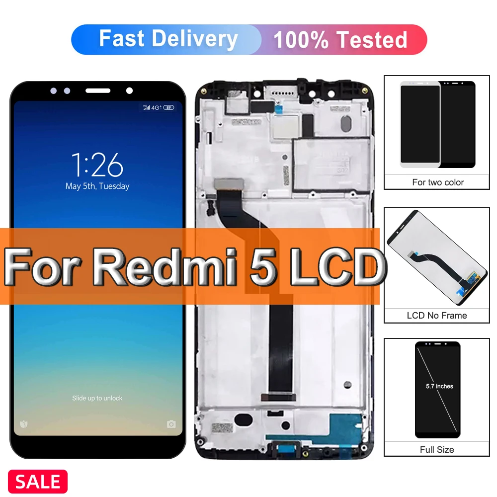 5.7 Original Original Original Xiaomi Redmi 5 Display Lcd + Tela De Toque Digitador Assembléia ...