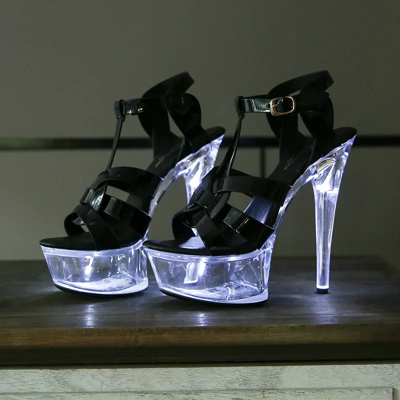 14CM Heel 5CM Platform LED Light Up Shoes Night Club Luminous Sandals ...