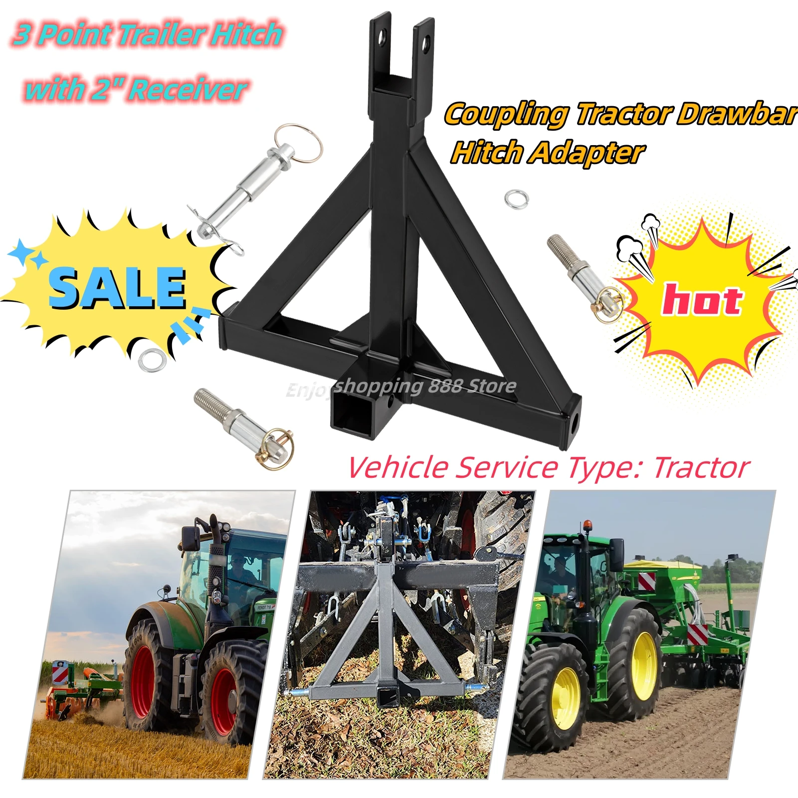 3-Point-Trailer-Hitch-Coupling-Tractor-Drawbar-Hitch-Adapter-Triangle ...