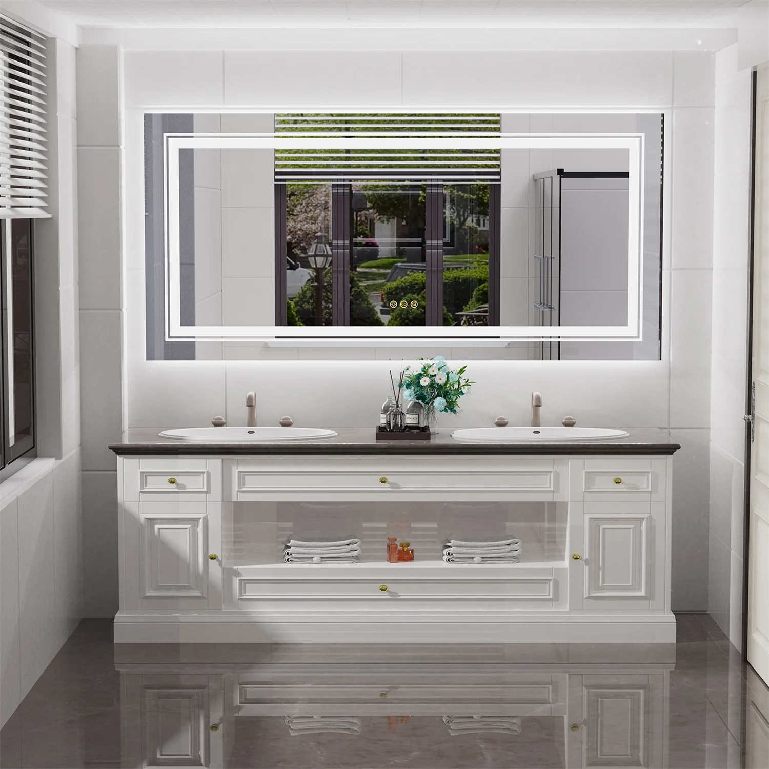 63" x 32" Extra Large LED Light Backlit Bathroom Mirror Dual Lights ...