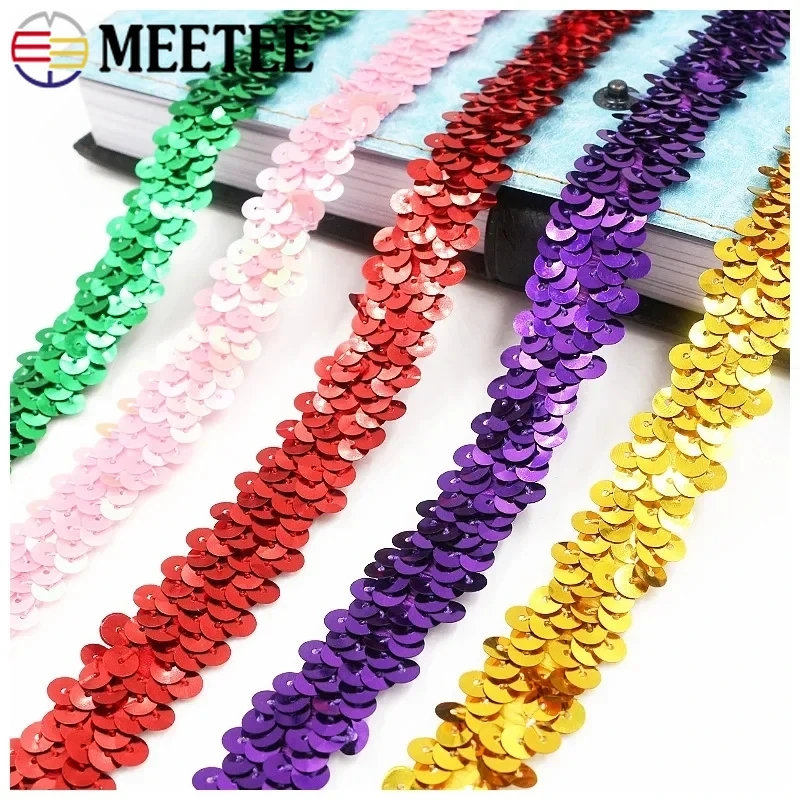 5-10-25Meters-Meetee-2cm-Sequins-Strech-Lace-Ribbons-Gold-Silver ...