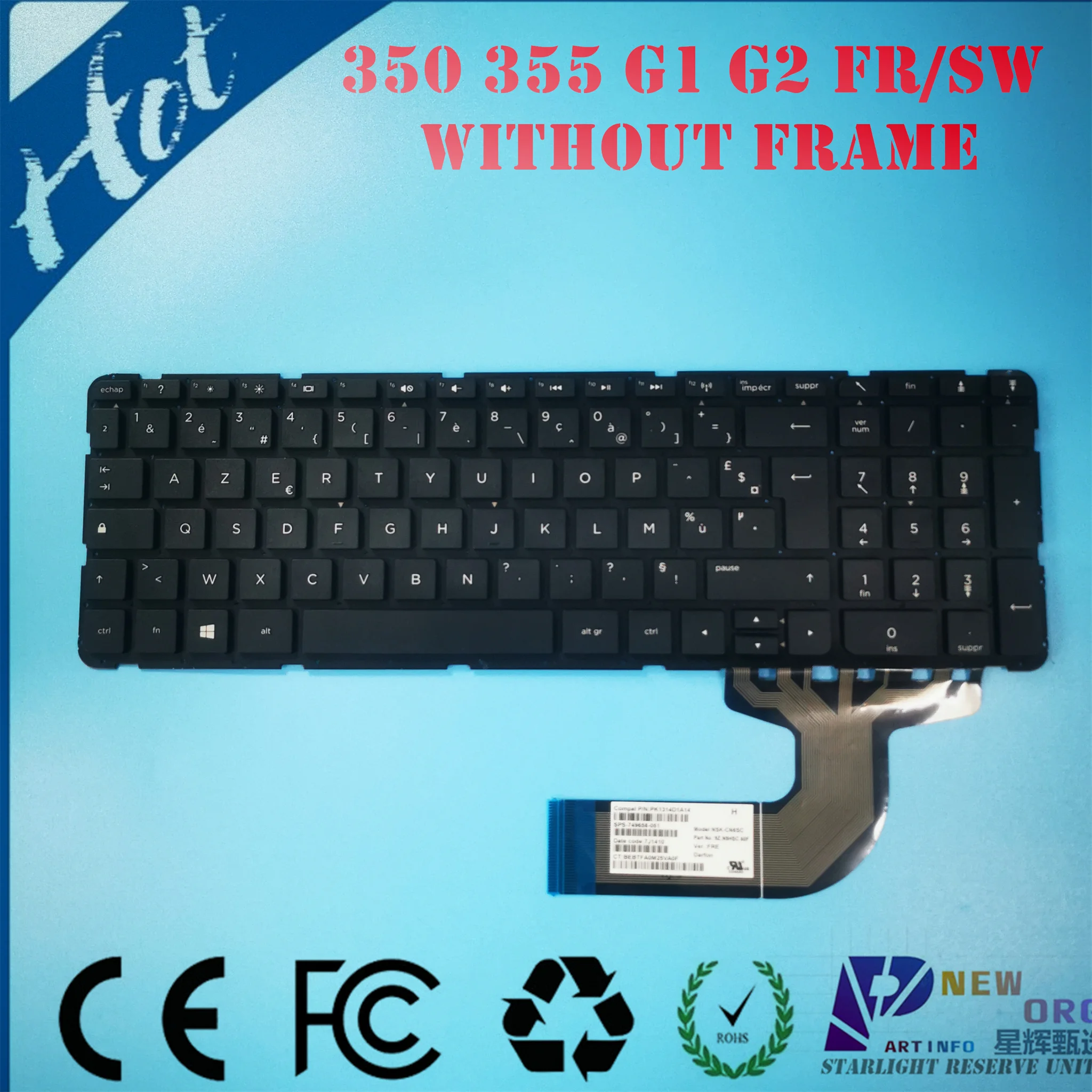 HP 프로북용 노트북 키보드, 프레임 없음, 350 355 G1 G2 시리즈, 749658-FR1/BG1