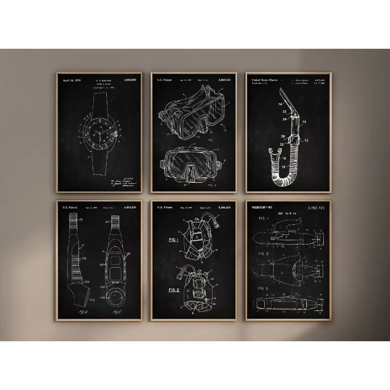 Set-of-6-Diving-Equipment-Patent-Diving-Mask-Scuba-Poster-Printing ...