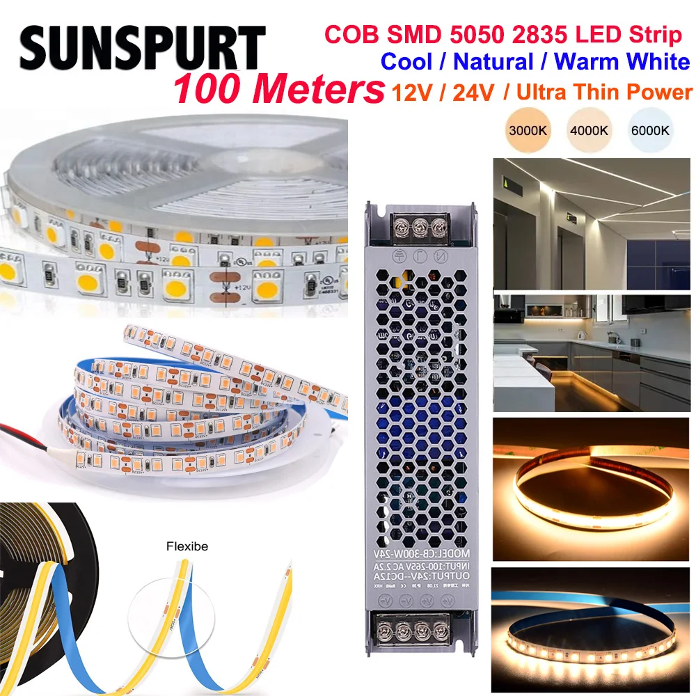 5050-SMD-2835-COB-LED-Strip-DC-12V-24V-60-120-320LEDs-m-Flexible ...