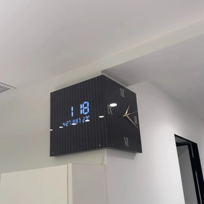 Modern Minimalist Dual Sided Corner Wall Clock Abstract Painting Living ...