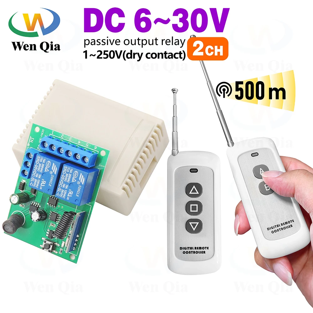 433MHz-DC-6V-12V-24V-2CH-Universal-Wireless-Remote-Control-Switch-500 ...
