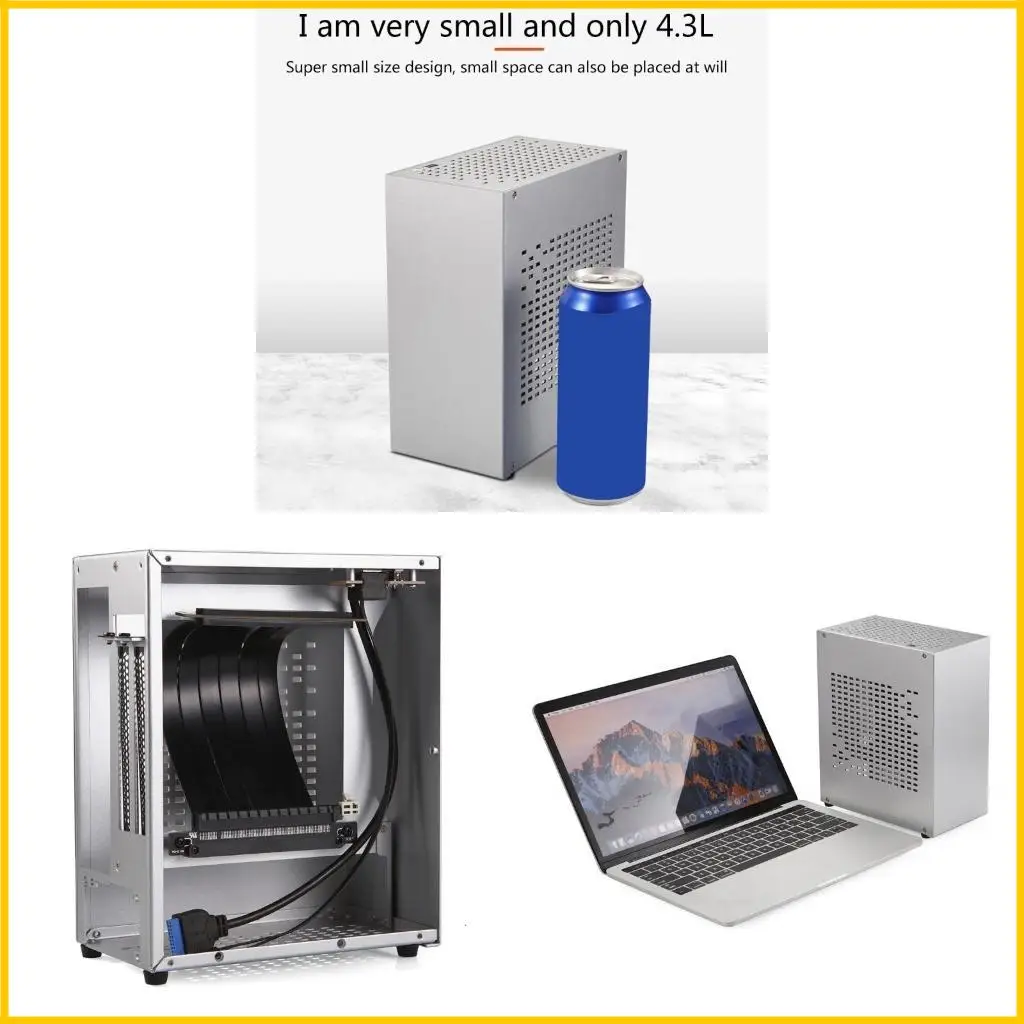 Mini-ITX Aluminum Desktop Chassis with PCIe Riser Cable Home Theater ...