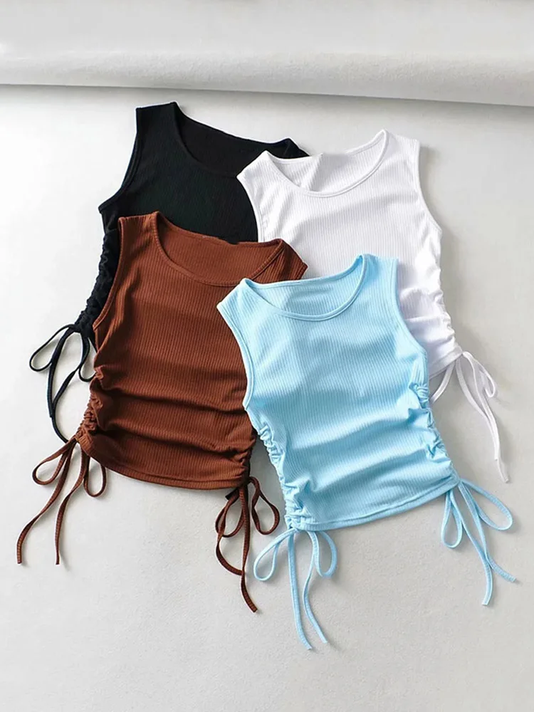 2022 Summer New Arrival Women Solid Color Sexy Causal Crop Top With ...