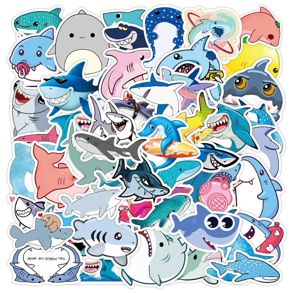 10-30-50PCS-Cute-Shark-Sticker-Cartoon-Kids-Toy-Decals-Gift-Waterproof ...