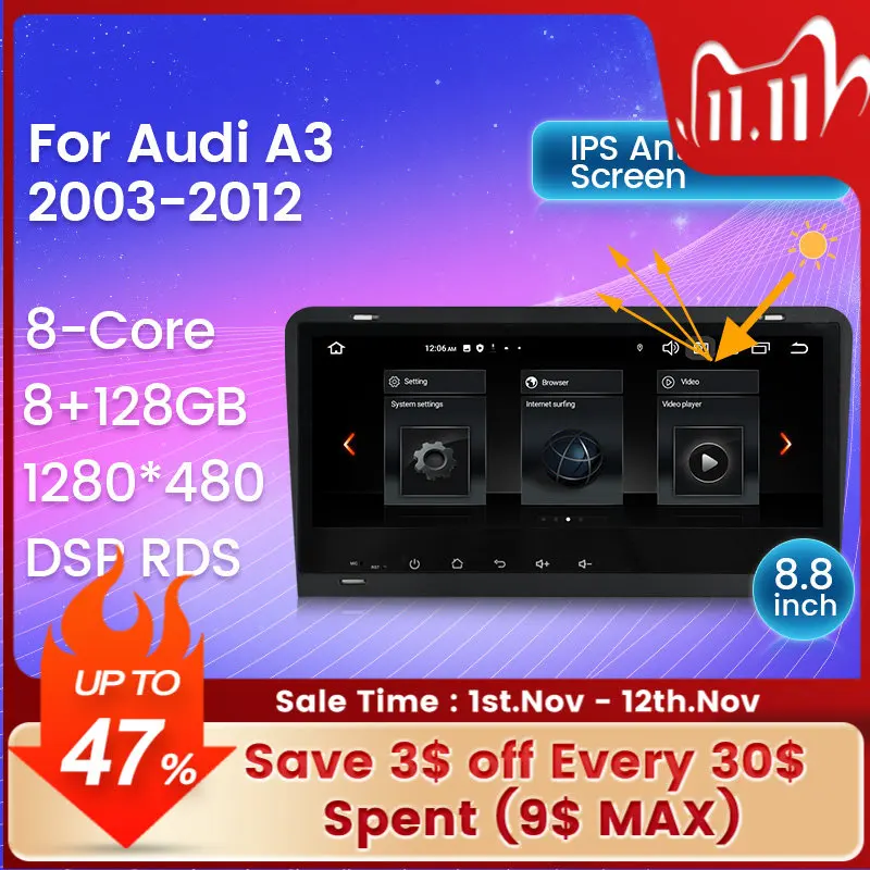 Android Car Radio For Audi A3 8p S3 Rs3 2003-2012 Headunit 8+128g 8-core Carplay+auto Multimedia ...