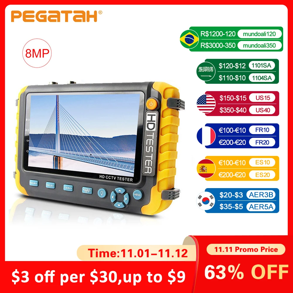PEGATAH IV8W 8MP AHD/CVI/TVI CVBS CCTV Cameras Tester AHD Testers With ...