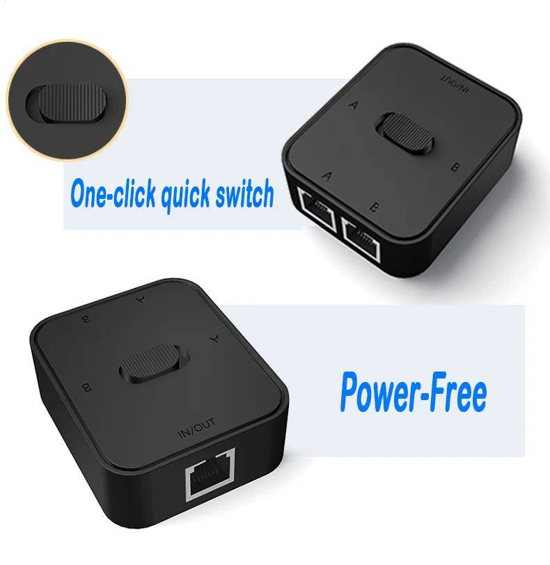 Gigabit 2-Port Network Switch - RJ45 Splitter Cable Extender - 1000Mbps ...