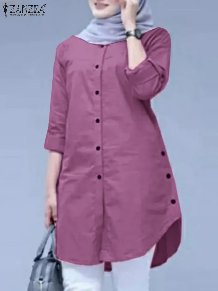 ZANZEA-Fashion-Women-Muslim-Top-Spring-O-Neck-Long-Sleeve-Solid-Blouse ...