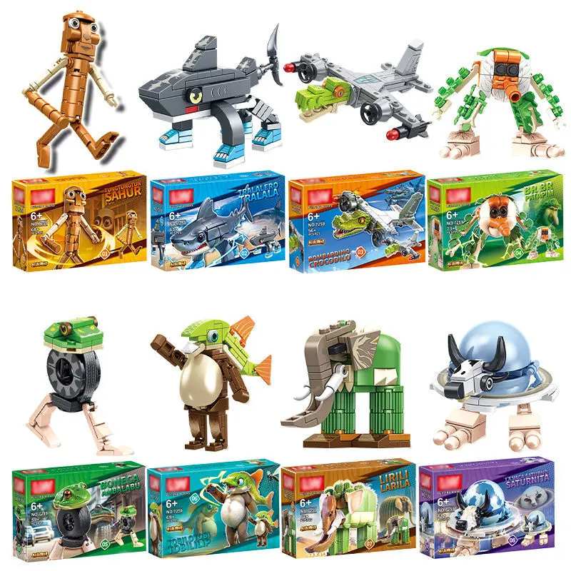Italian Brainrot Tung Tung Sahur Figures Building Block Doll Tralalero ...