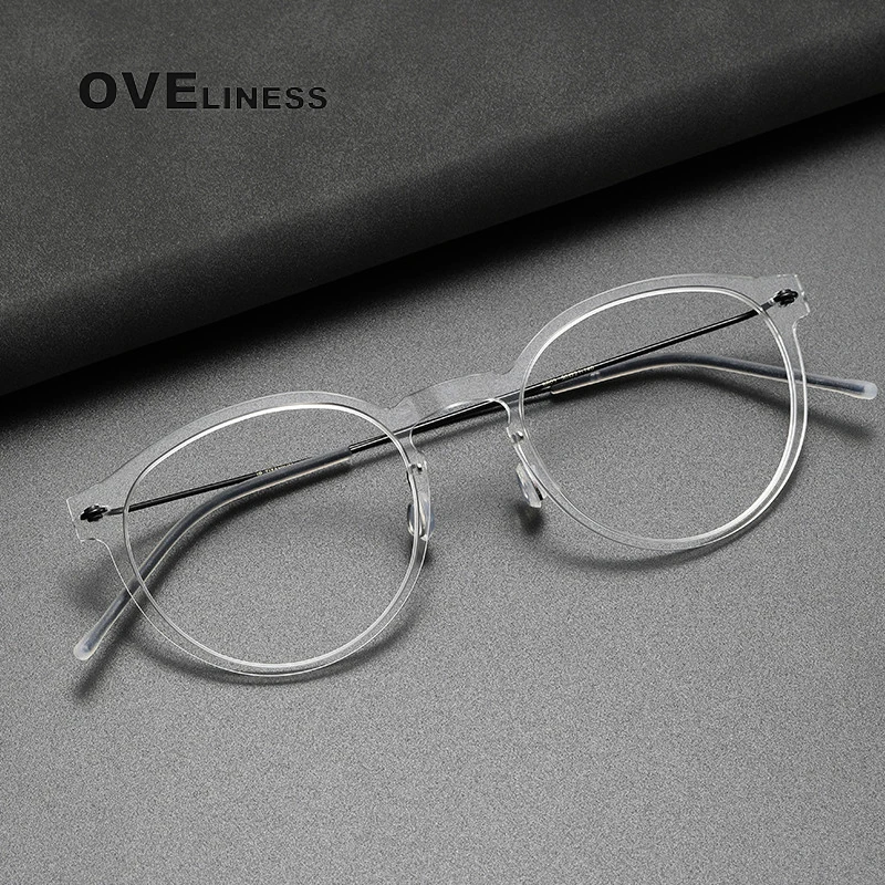 Retro Round Screwless Spectacles Titanium Glasses Frame Men Women Brand ...