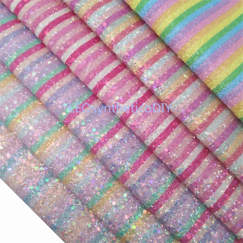Pastel-Stripe-Printed-Chunky-Glitter-Vinyl-Fabric-Sheet-Felt-Backing-Glitter-Synthetic-Leather ...