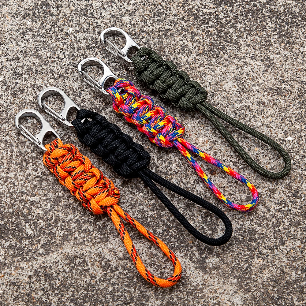 MKENDN Military Braided Paracord Carabiner Keychain Outdoor Emergency ...