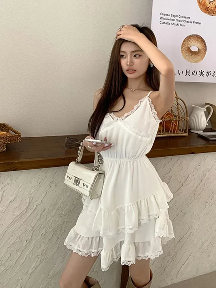 New Design White Strap Dress Simple Elegant Chic Lace V-Neck Prom Gown ...
