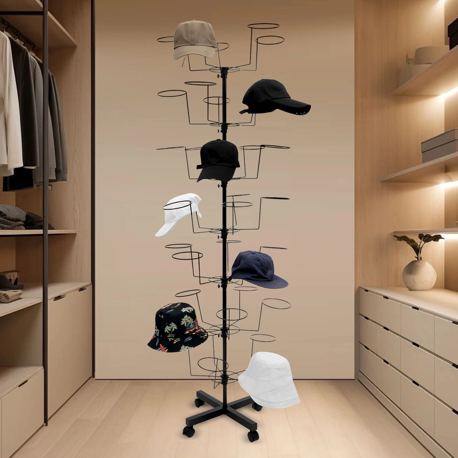 7-Tier-Metal-Hat-Cap-Display-Stand-Hanger-Rack-Rotating-Adjustable-35 ...