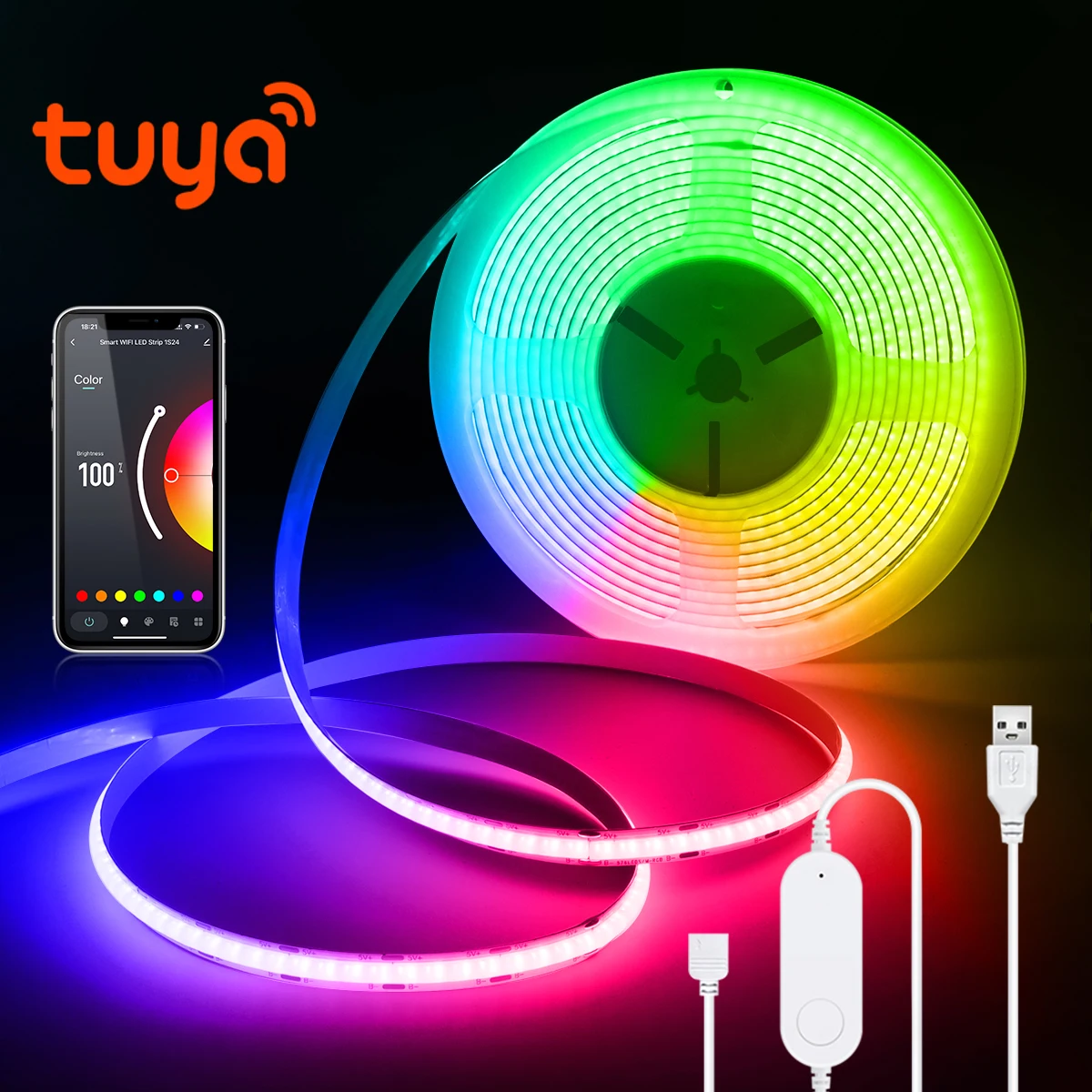 Tuya-Smart-WiFi-RGB-COB-LED-Strip-Light-USB-5V-576LEDs-M-Remote ...