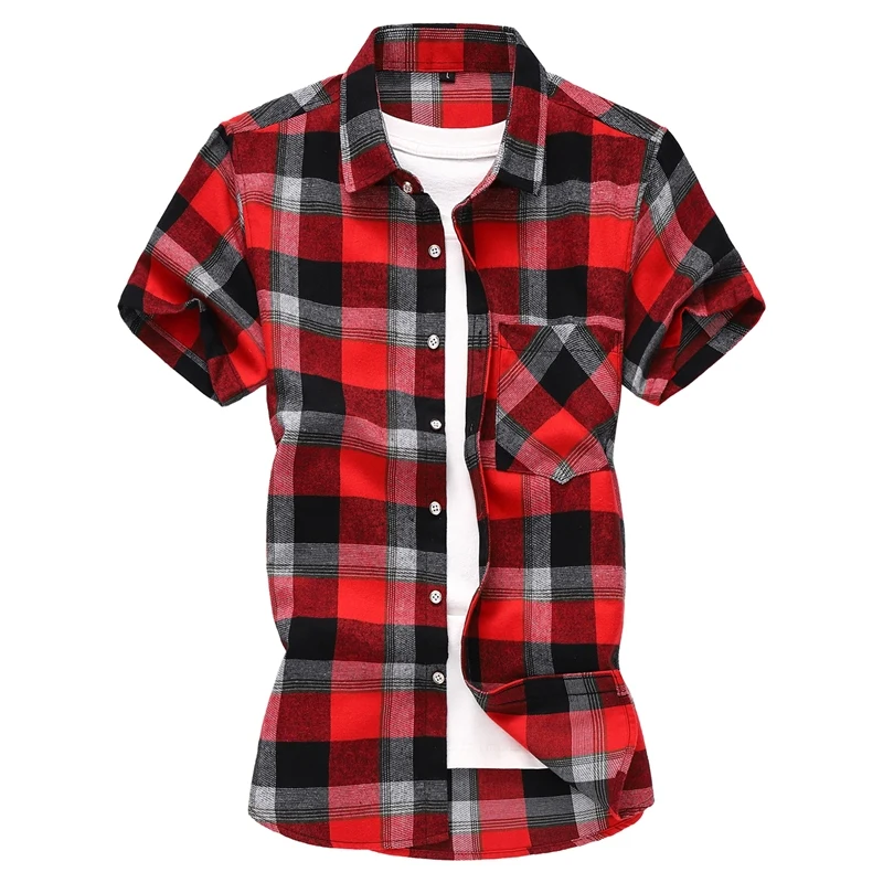 New Men's Shirts Casual Loose Designer Plaid Short Sleeve Shirts Mens ...