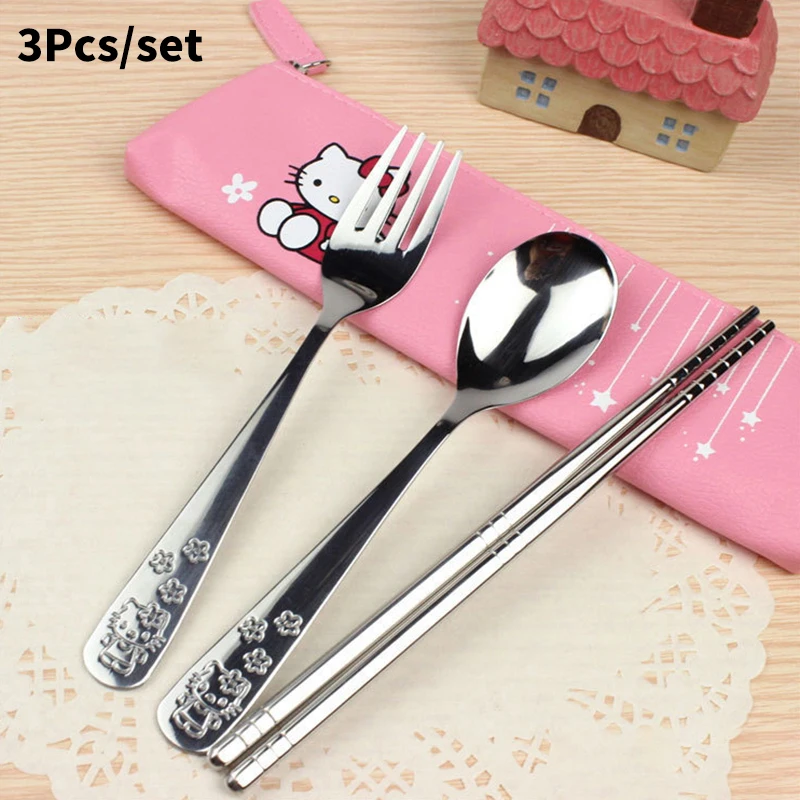 3Pcs-Set-Sanrio-Hello-Kitty-Cartoon-Baby-Tableware-Set-Children-s-Spoon ...