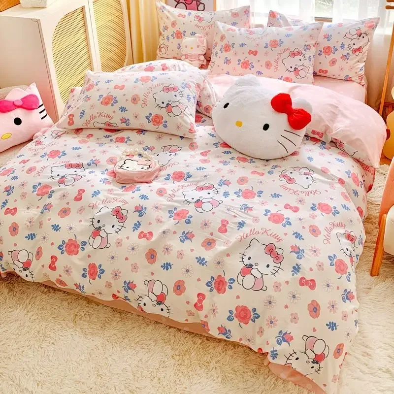 Hello-kitty-conjunto-de-cama-de-algod-o-puro-cartoon-estilo-princesa ...