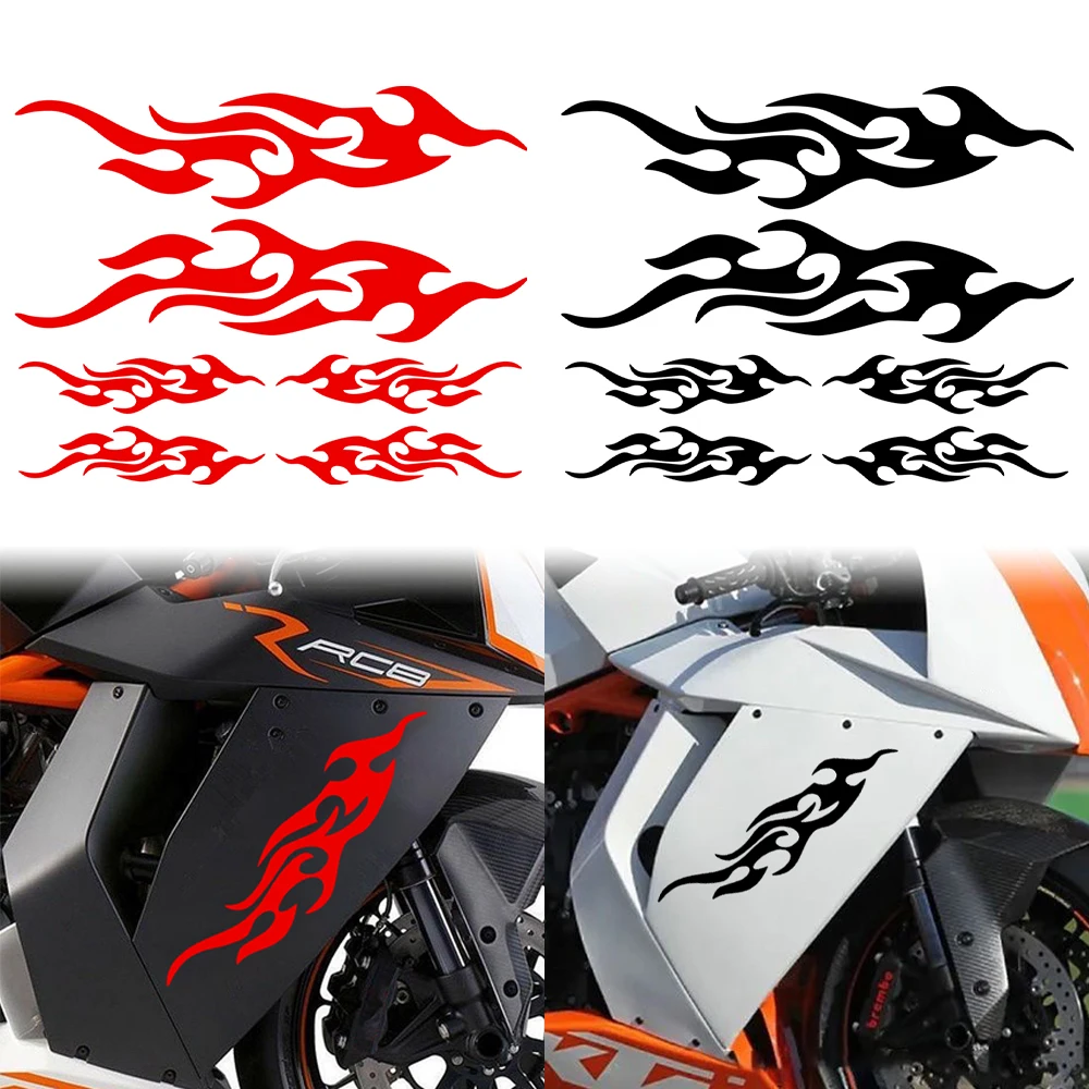 Black/Red Flame Reflective Moto Stickers Decor Motorcycle Body Helmets ...