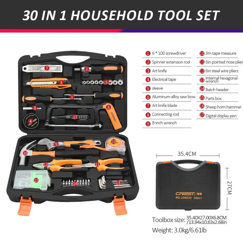 CREST-Toolbox-30-piece-Set-Home-Kit-Multifunctional-Hardware-and ...