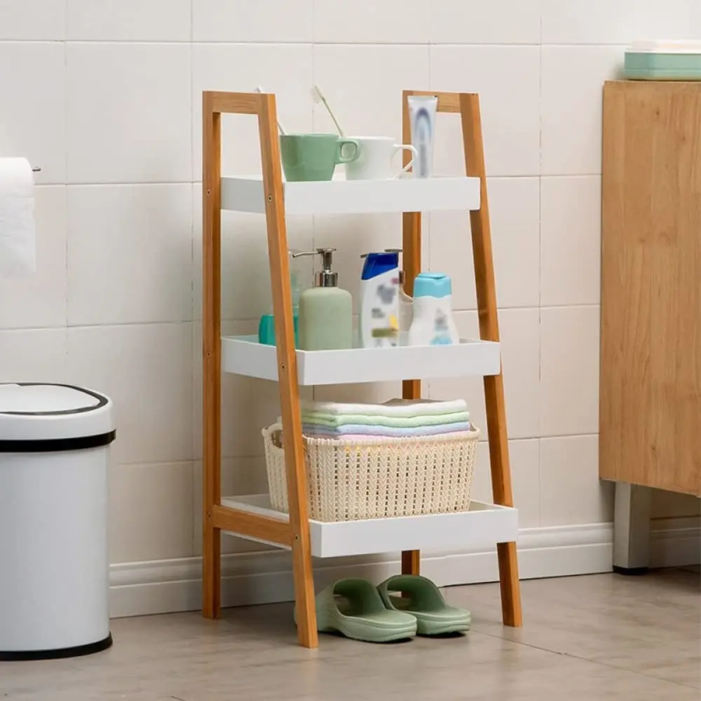 Bamboo-Ladder-Shelf-3-Tier-Bookcase-Bookshelf-Storage-Rack-Freestanding ...