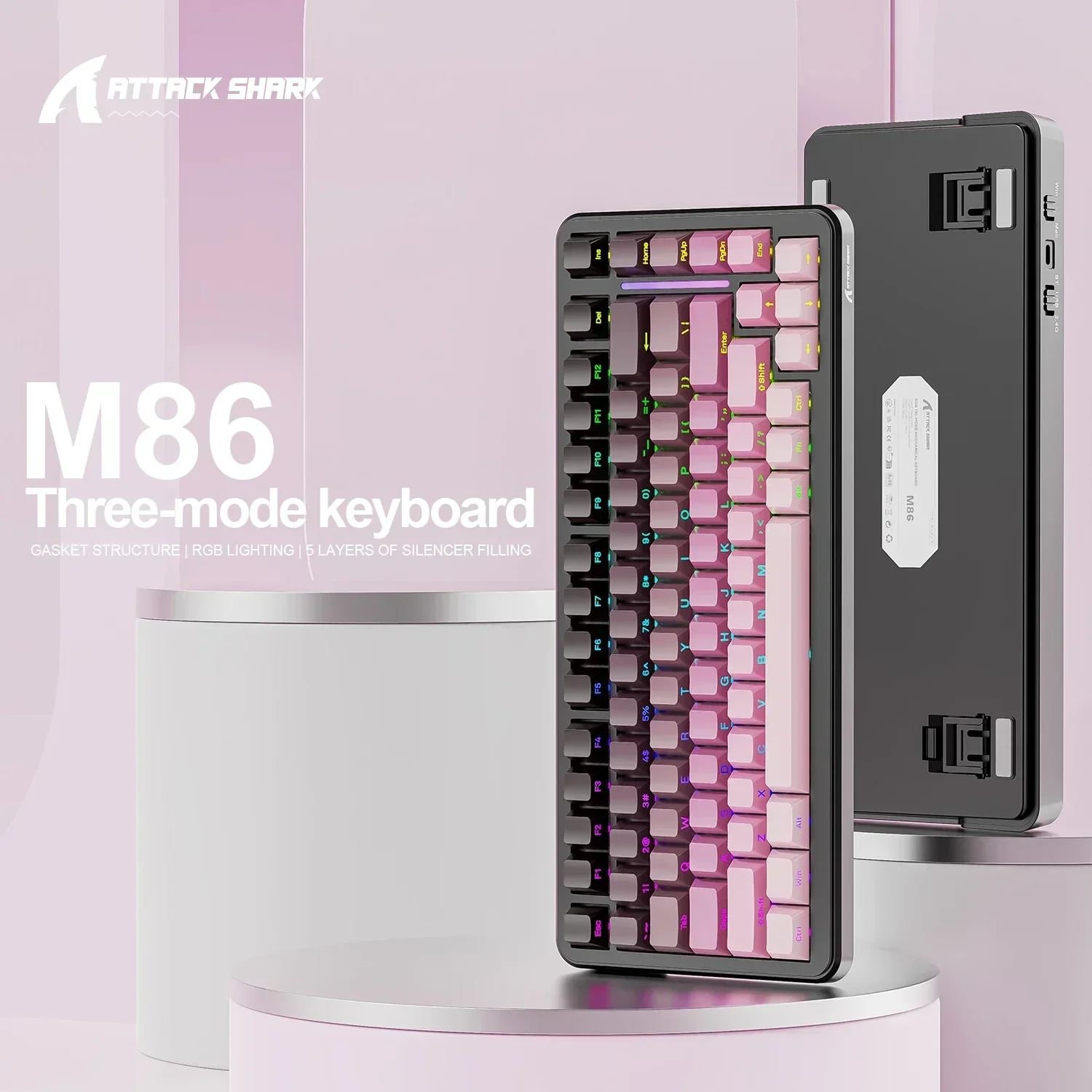 Attack Shark M86 Wireless Bluetooth Side Sculpted Mechanical Keyboard ...