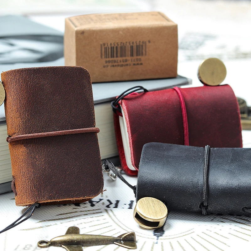 64 Sheets Ultra small Leather Hand Account Notepad Notebook Mini ...