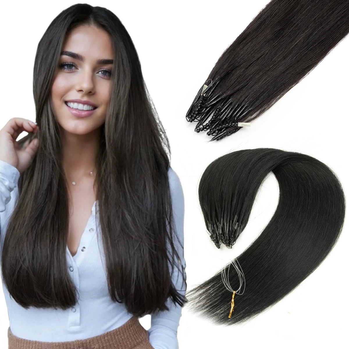 8D Micro Link Hair Extensions Human Hair Nano Rings With Fish Line Hair ...