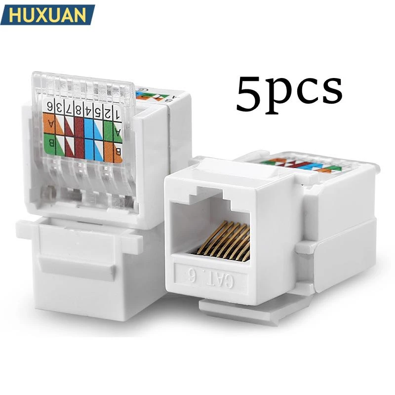 5pcs Rj45 Cat6 Utp Keystone Female Jack Connector Adapter Internet ...