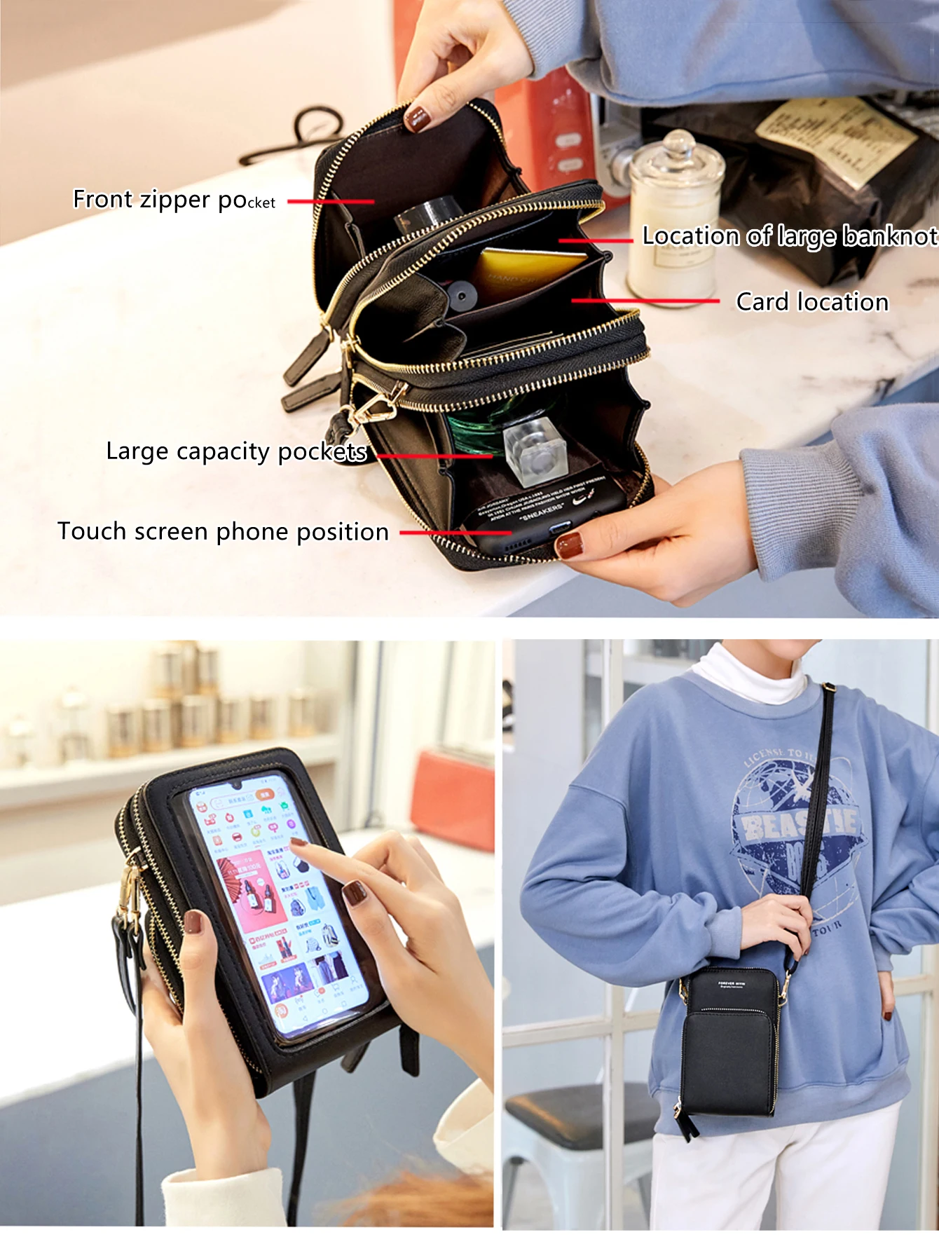 New-touch-screen-mobile-phone-women-s-bag-multifunctional-three-layer ...
