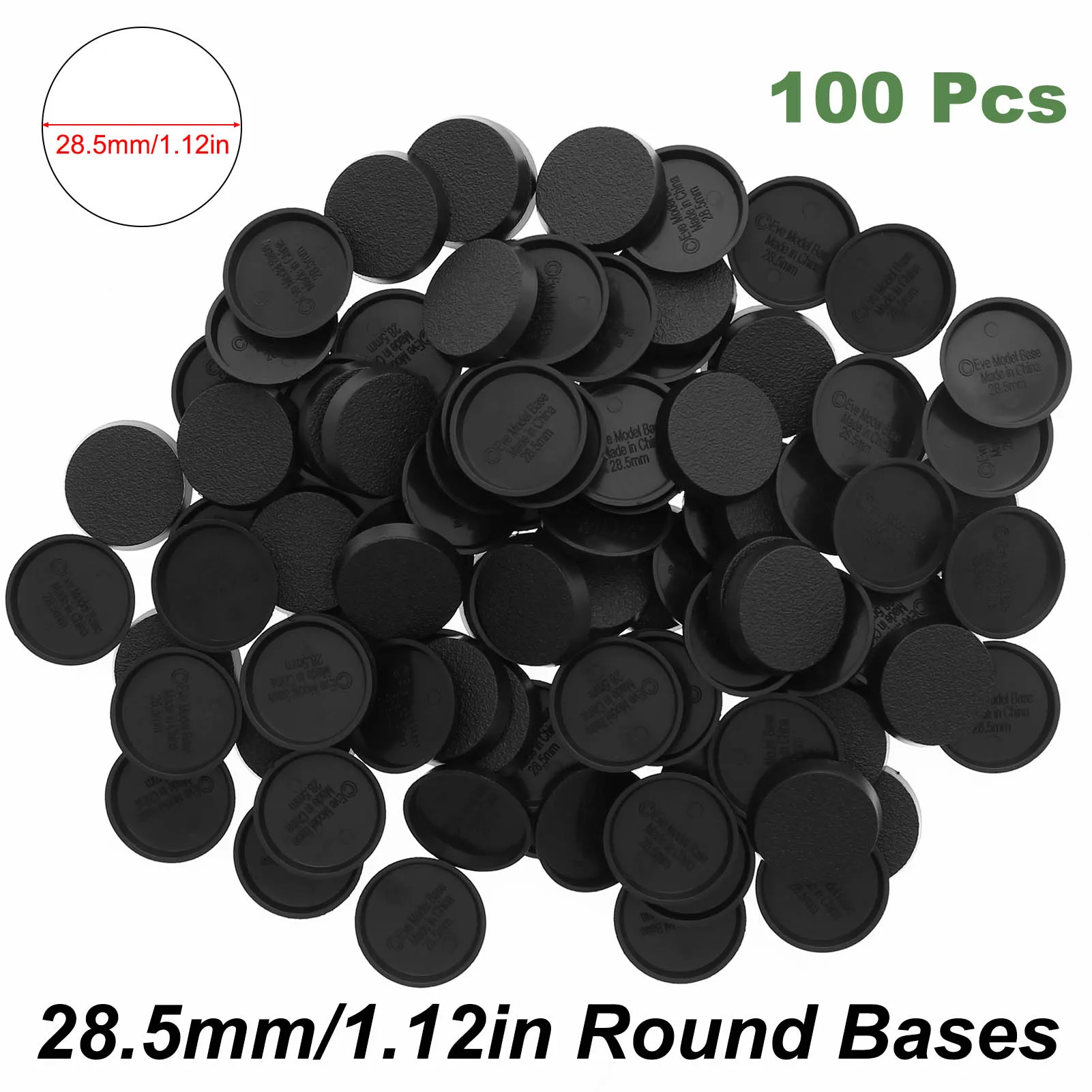 Evemodel 100pcs 28.5mm Round Black Bases Plastic Miniature Model Base ...