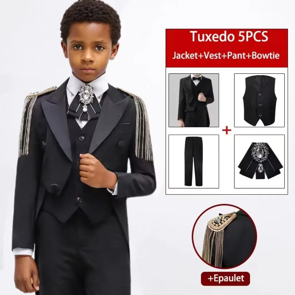 Boys-Tailcoat-Five-Piece-Suit-Ceremonial-Dress-Fashion-Show-Piano ...