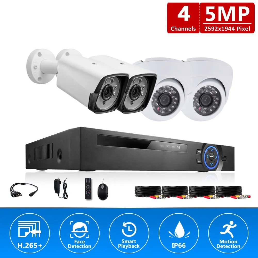 4 Channel CCTV Camera Security System Kit 5MP AHD DVR Set 4CH Outdoor ...