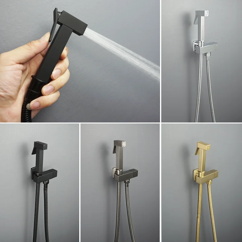 Black Handheld Bidet Toilet Sprayer Brass Single Cold Water Valve ...