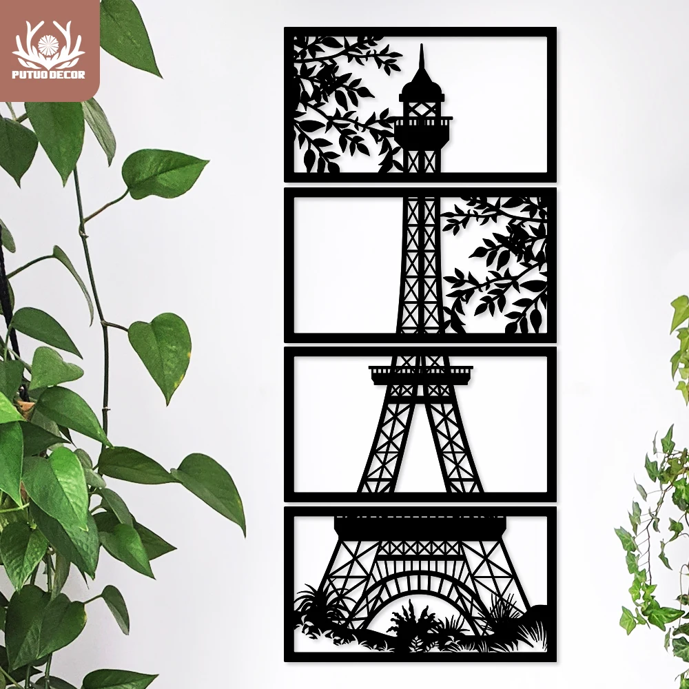Putuo Decor Wooden Wall Art Eiffel Tower Black Nature Modern Home Wall ...