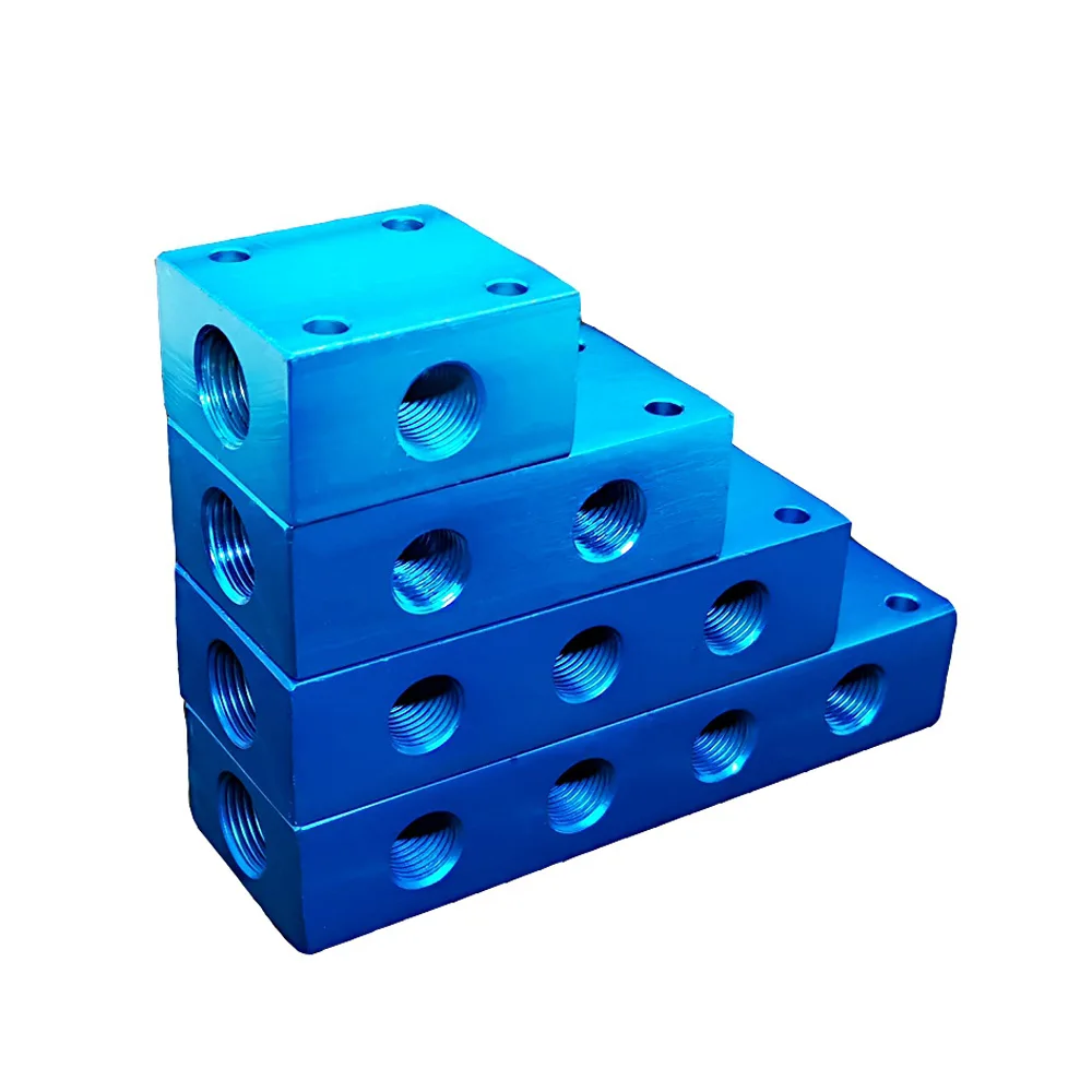 1/2/3/4 Way 4/6/8/10 Ports BSP G3/8" In G1/4" Out Blue Aluminum ...