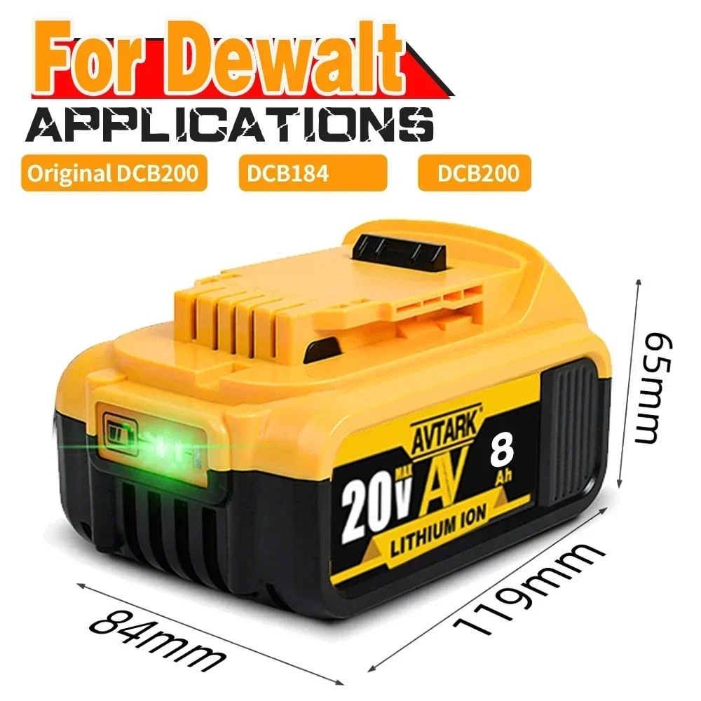 DCB201-20V-8Ah-Battery-and-charger-For-Dewalt-18V-DCB184-DCB200-DCB182 ...