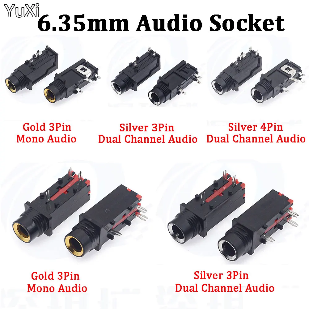 10Pcs-Audio-Jack-6-35mm-3Pin-4Pin-Mono-Audio-Dual-Channel-Audio-Socket ...