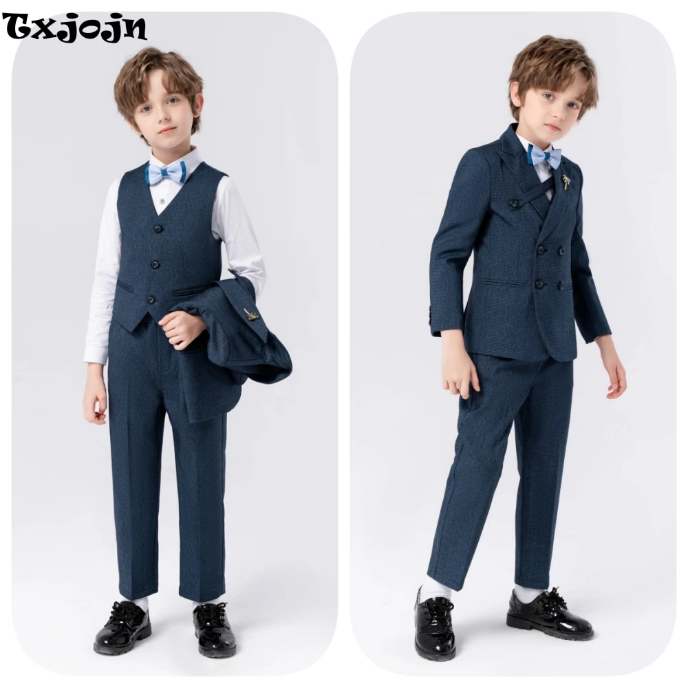 Hot-Sale-Navy-Blue-Boys-Suits-5-Pieces-Blazer-Vest-Pants-Bow-tie-Brooch ...