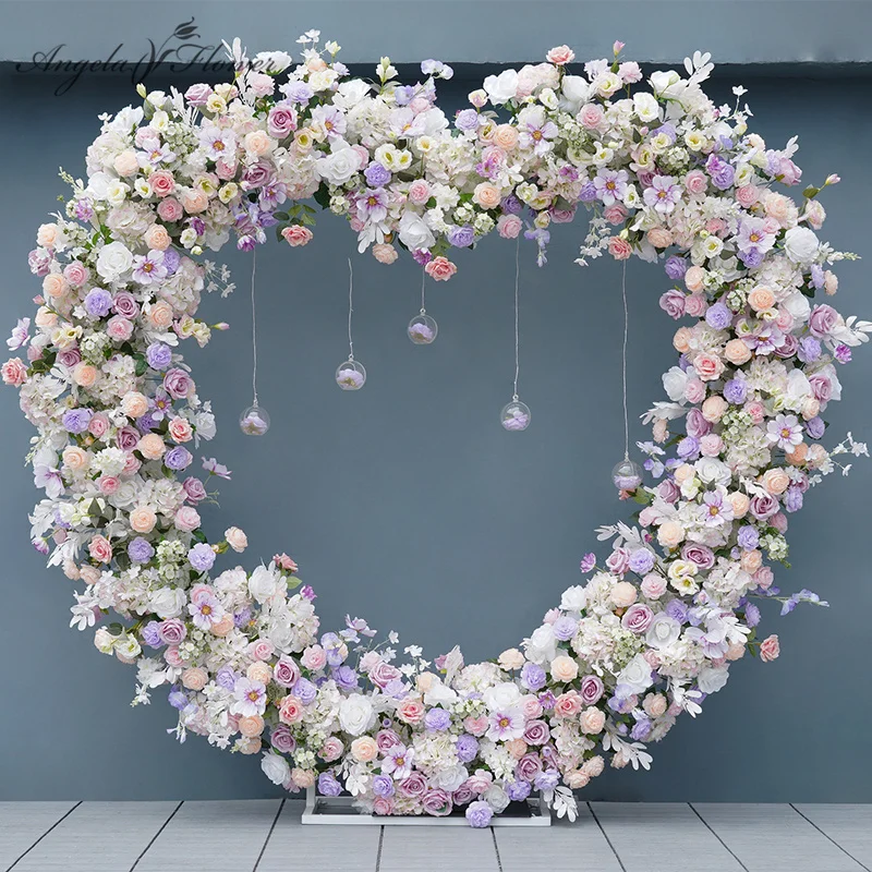 Purple Wedding Backdrop Love Heart Shaped Frame, Floral Arrangement ...