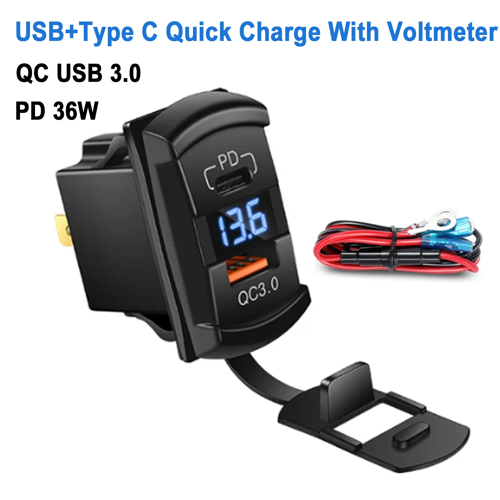 USB-Quick-Charger-QC-3-0-And-Type-C-Socket-and-Voltmeter-Blue-Led ...