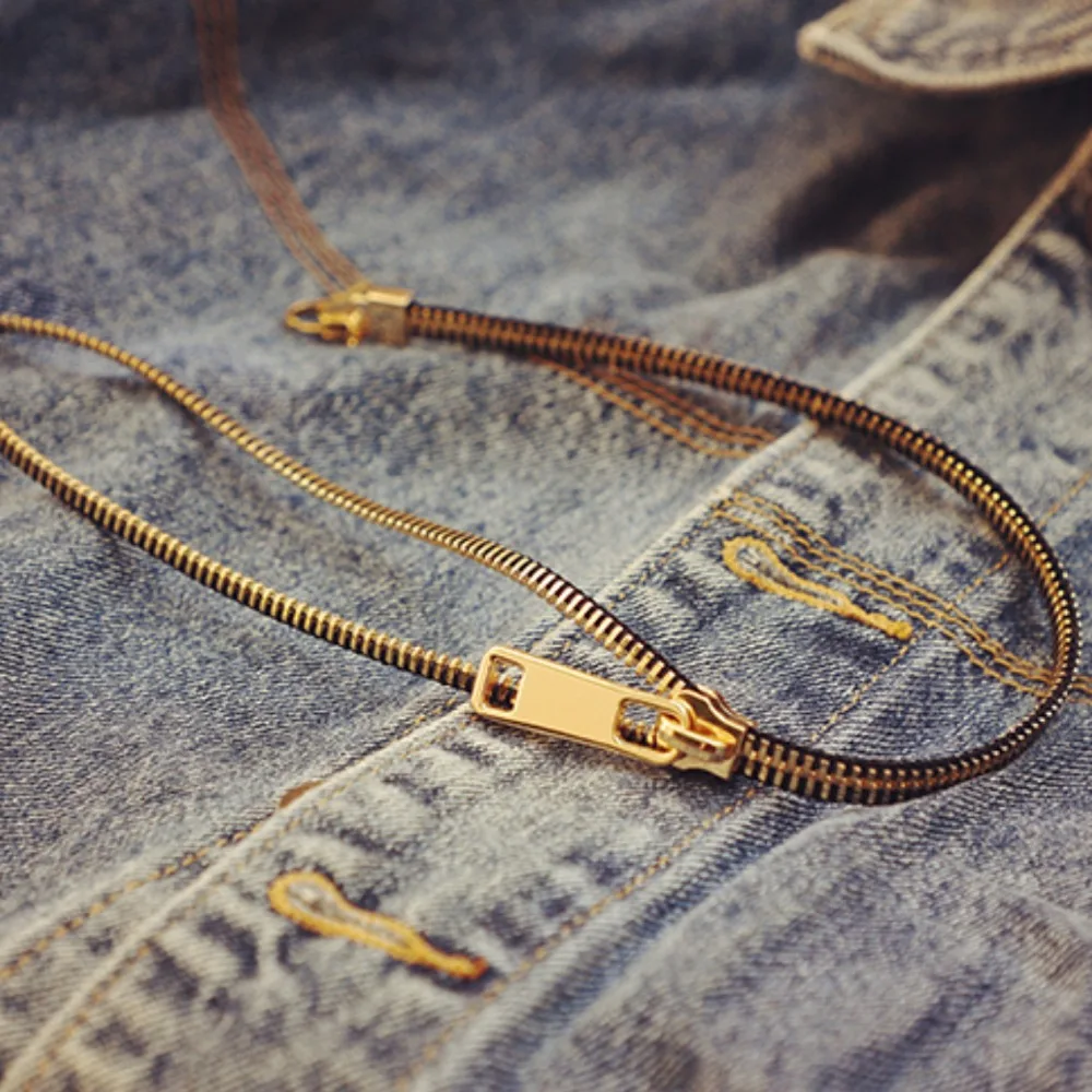 Fashion Choker Zipper Necklace Titanium Steel Punk Pull-able Zipper ...