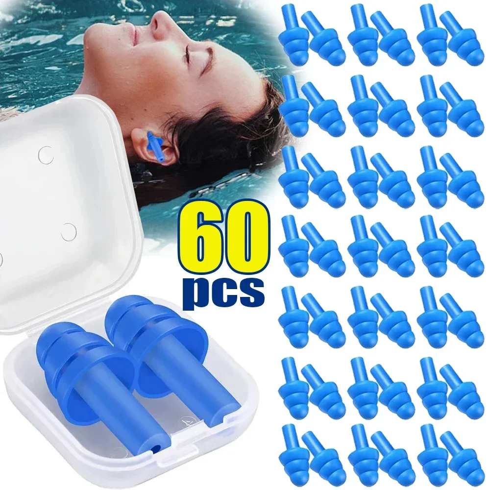 Reusable Waterproof Soft Silicone Earplugs Noise Reduction Sleeping Ear ...