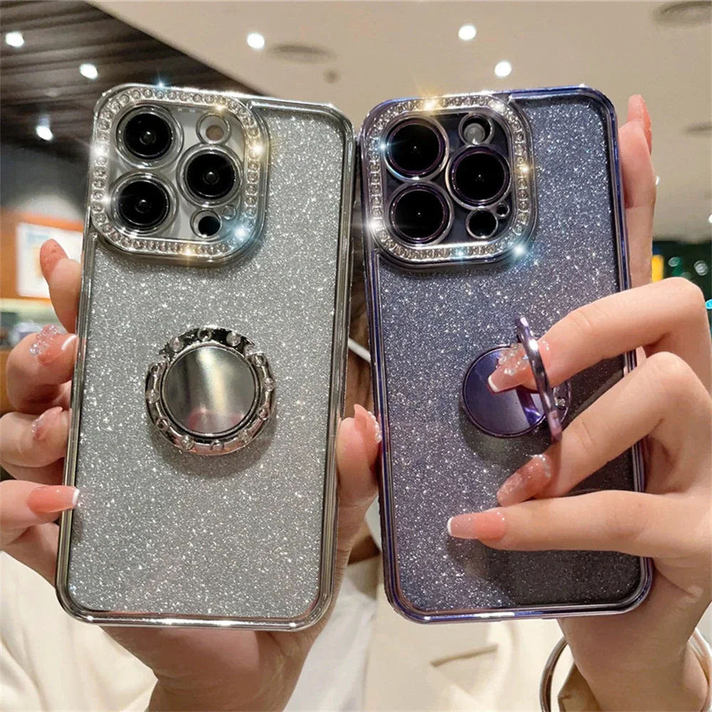 Luxury-Plated-Sequin-Rhinestone-Ring-Stand-Clear-Phone-Case-For-iPhone ...