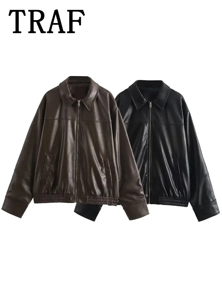 TRAF-Faux-Leather-Jackets-for-Women-2024-Autumn-Short-Jacket-Woman-Long ...